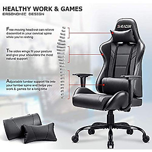 Homall Gaming Chair Computer Office High Back Leather Gamer Desk Chair Ergonomic Adjustable Swivel Racing Chair with Headrest and Lumbar Support (Black)