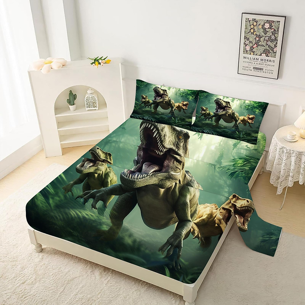 VTKON Dinosaurs Bed Sheets Twin for Boys Easy Care Dinosaur Bedding Set 3D Green Realistic Dinosaur Sheets Kids Soft Microfiber Bedding Sheets Set with 1 Fitted Sheet 1 Flat Sheet and 1 Pillowcase