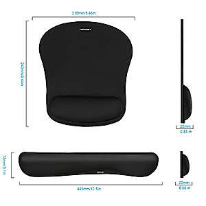 TECKNET Keyboard Wrist Rest and Mouse Pad with Wrist Support, Memory Foam Set for Computer/Laptop/Mac, Lightweight for Easy Typing & Pain Relief Ergonomic Mousepad (Black)