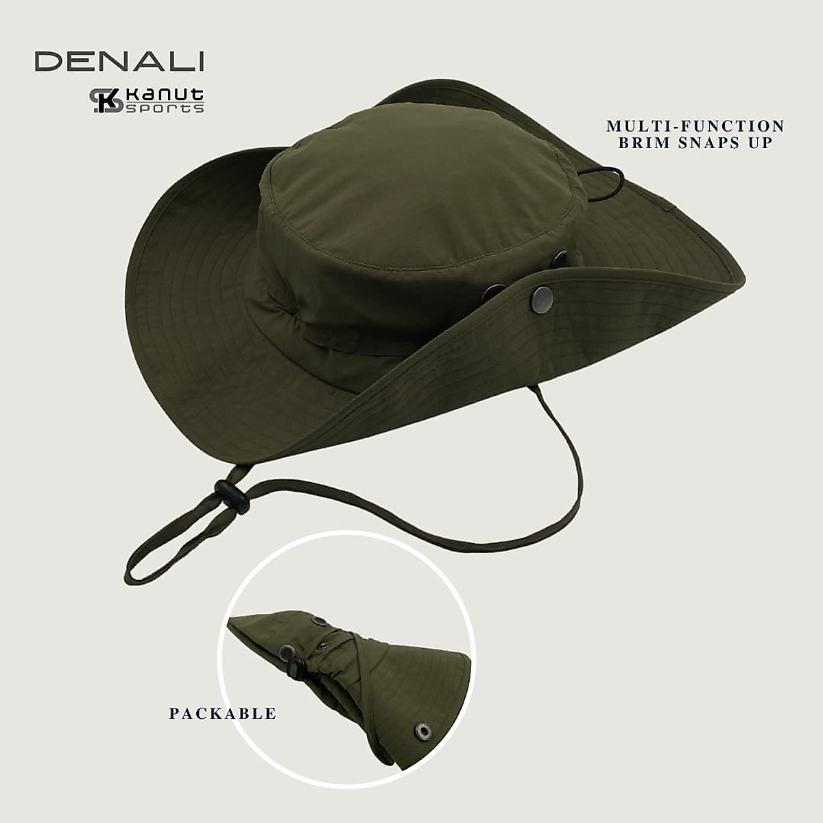 KANUT SPORTS Denali Boonie Sun Hat with Wide Brim Foldable for Fishing Hiking,Hunting, Golf Summer Hat for Men and Women(Olive Green,Large)