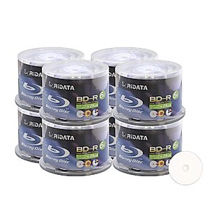 400 Pack Ridata 6X BD-R BDR 25GB Single Layer Blue Blu-ray White Inkjet Hub Printable Recordable Blank Media Disc with Spindle Packing