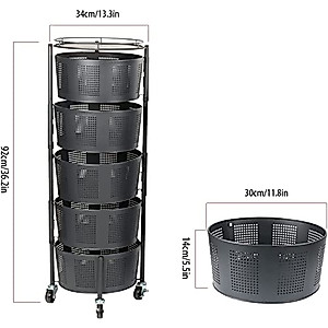 Rotating Multi-Layer Kitchen Storage Shelf 360°Rotating Vegetable Rack Round Storage Baskets Kitchen Storage Rack Floor-Standing with Wheels Household Storage Baskets for Kitchen Living Room
