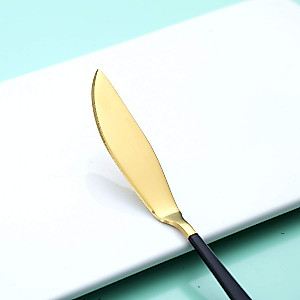 Black with Gold Silverware Serving Set 10 Pieces, Black Gold Flatware Serving Set, Serving Utensils, Include Slotted Spoon, Cake Server, Sugar Spoon, Soup Ladle, Wedding Cake Knife Ect