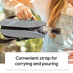 ThermoFlask Wine Bottle Ice Jacket - Wine Bottle Holder with Adjustable Buckle & Strap - Temp-Lock Wine Carrier - Wine Carrier for Travel - Wine Accessory for Brunch, Christmas, Parties & More - Grey