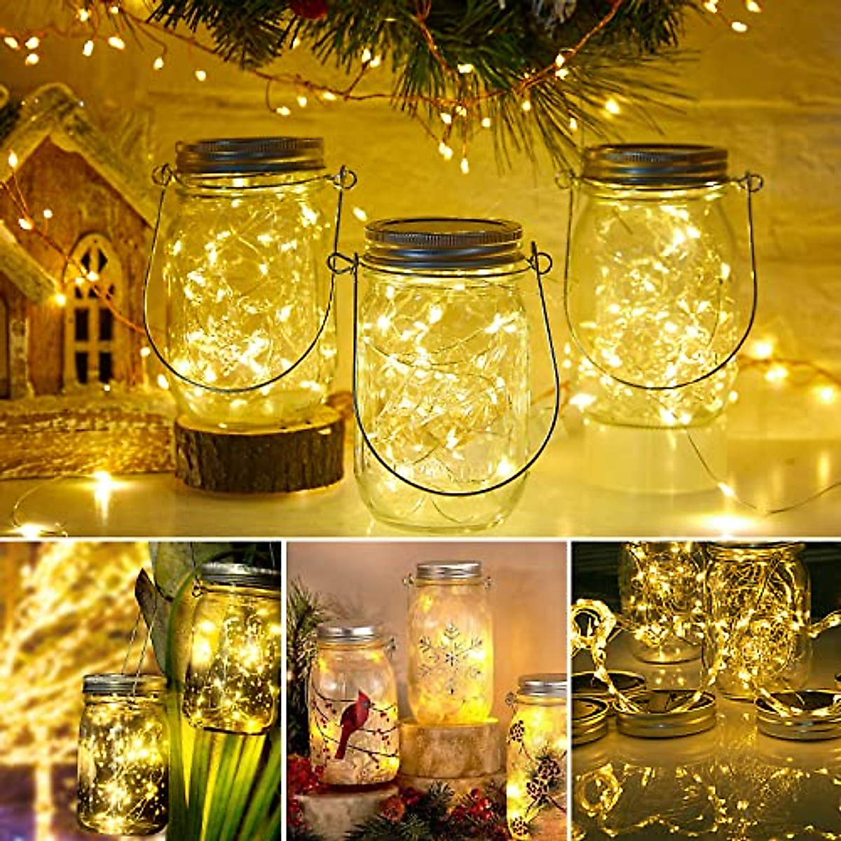 Solar Mason Jar Lights Lids, 30 LED Solar Fairy Lights for Mason Jars, Outdoor Hanging Mason Jar Lights for Garden Patio Porch Lawn Decor, Warm White