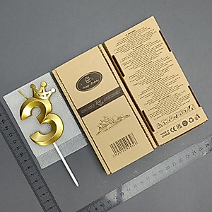 Number 3 Birthday Candle 3D Crown Designed Cake Topper Decorations for Three Years Old Happy Birthday Candles Anniversaries (Crown-3, Gold)