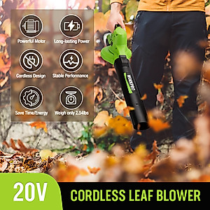 WORKPRO Cordless Leaf Blower, 20V Battery Powered Leaf Blower for Lawn Care, 2-Speed Control Lightweight Mini Electric Leaf Blower with Battery and Charger