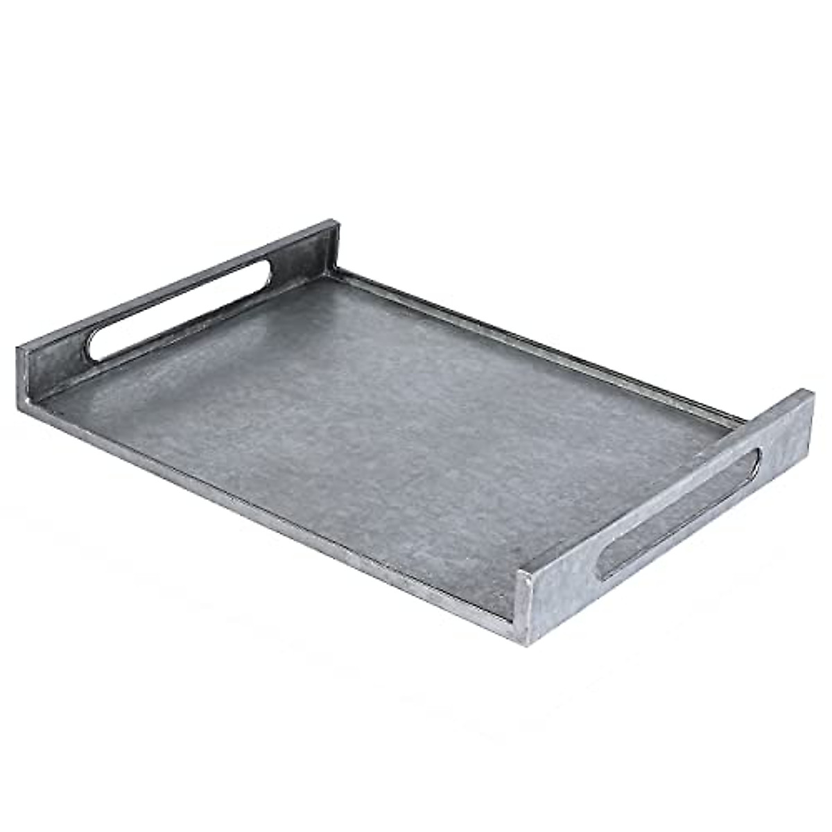 MyGift Rustic Square Silver Galvanized Metal Large Serving Tray with Handles, Tray for Ottoman, Breakfast, Tea, Coffee Table