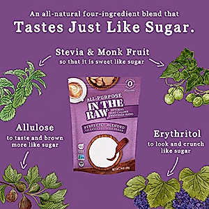 All-Purpose In The Raw Nature’s Zero Calorie Sweetener, Sugar Free Substitute Baking, Coffee, Stevia, Monk Fruit, Allulose, Erythritol Blend, Keto, Low Carb, Vegan, Gluten Free, 14 Oz (Pack of 1)