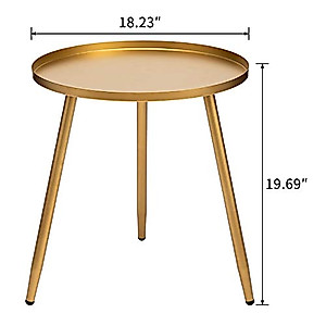 HollyHOME Accent Small Round End Table, Modern Metal Waterproof Outdoor&Indoor Side Table for Small Spaces, Contemporary Nightstand/Sofa Coffee Table, (H) 19.69" x (D) 18.11", Gold