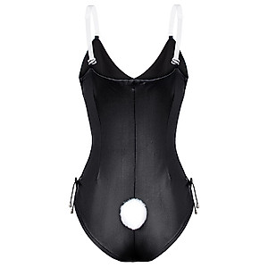 Womens Bunny Costume Girl Bodysuit Anime Role Costume Senpai Cosplay Bodysuit One Piece Stockings Set（Black S