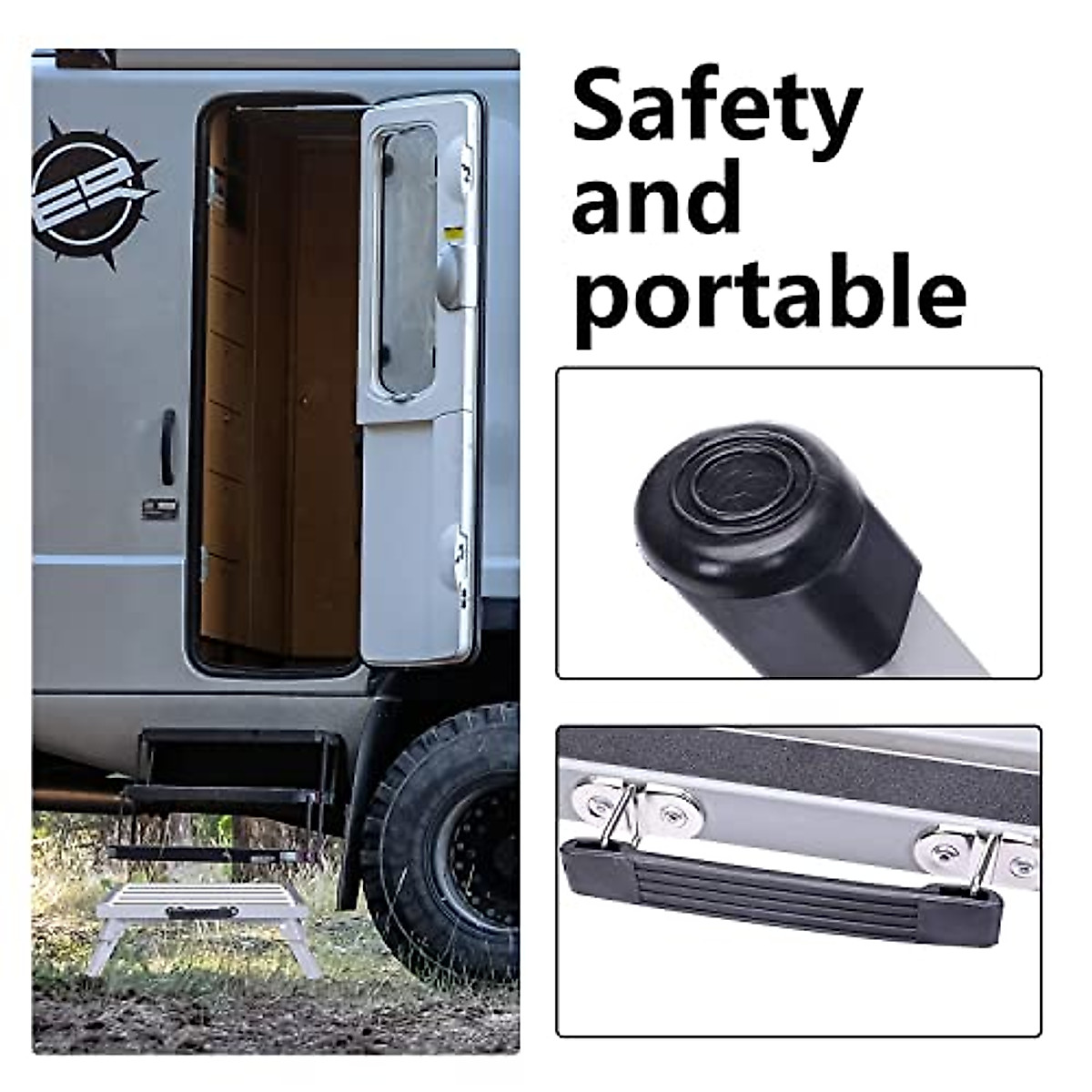 Homeon Wheels Safety RV Steps 16.5" x 12.2" RV Step Stool Folding Platform Step with Non-Slip Durable Feet, Reflective Stripe, Grip Handle, RV T Level More Stable Supports Up to 1000 lbs