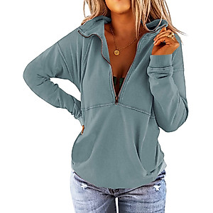 Floral Find Women's Long Sleeve Lapel Half Zip Up Sweatshirt Solid Stylish Loose Fit Casual Pullover Tops Mint Green