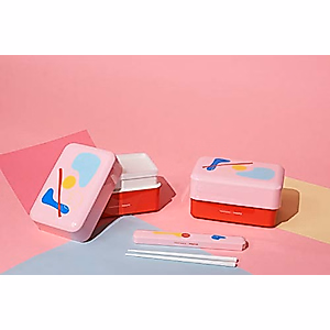 POKETO x TAKENAKA Limited Model, Pool color, Perfect for Lunch Bento Time, Made in Japan (POKETO Nibble Bento Box(Pink x Red))