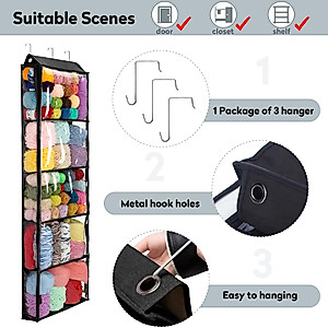 PACMAXI Hanging Yarn Storage Knitting Organizer Storage with 5 Compartments, Clear Wall Display Bulky Yarn Organizer for Knitting Needles, Crochet Hooks(Large Size) (black)