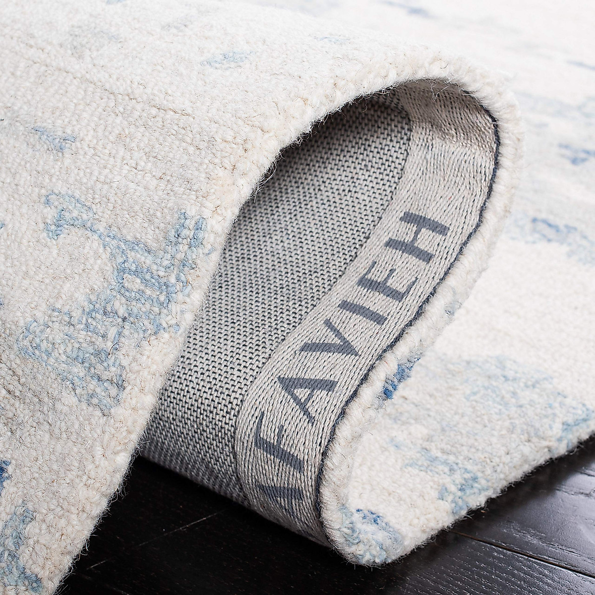 SAFAVIEH Abstract Collection Area Rug - 8' x 10', Ivory & Blue, Handmade Abstract Wool, Ideal for High Traffic Areas in Living Room, Bedroom (ABT465A)