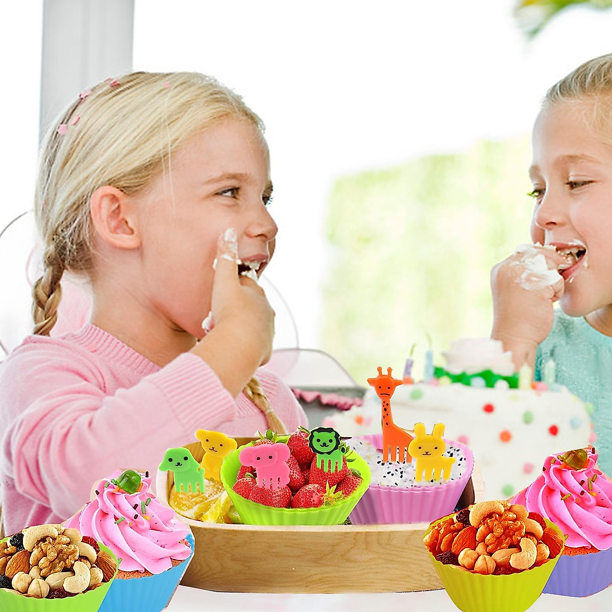 ABSOK 60 Pcs Silicone Lunch Box Dividers bento box accessories Silicone Cupcake Liners,Bento Lunch Box Dividers with Food Picks for Lunch Containers