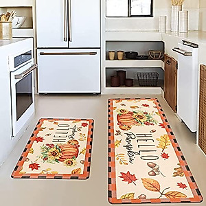 Falflor Fall Kitchen Rug and Mats Pumpkin Sunflower Decorative Kitchen Floor Mats Non Slip Kitchen Rug Heavy Duty Comfort Standing Mats for Kitchen Sink