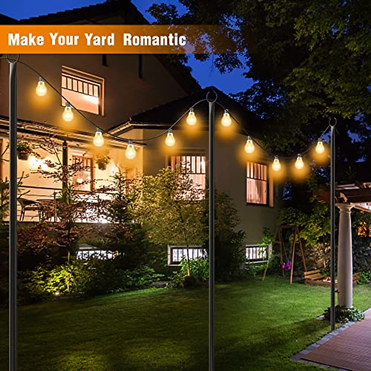 aneeway Outdoor Light String Pole, 8.9ft Heavy Duty Poles with 5-Prong & Hooks, Light Poles for Patio, Garden, Backyard & Party, Wedding, Holidays - 2 Pack, Matte Black