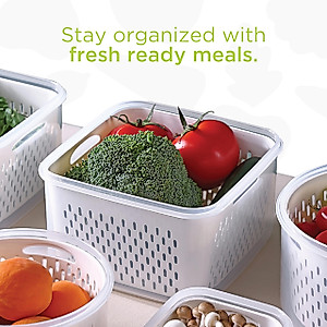 AVUX Fruit Storage Containers for Fridge (5 Pcs) Air Tight Food Storage Bins with Lid | Leak-Proof Rectangular Containers to Keep Fruits, Berries, Veggies, and Salad Fresh for Longer