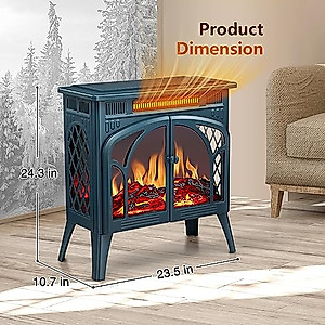 Havato Electric Fireplace Heater with Remote Control, Overheating-Protection, Realistic Flame, 5100 BTU Output, 25" Freestanding Electric Fireplace Stove for Indoor Use, Dark Green