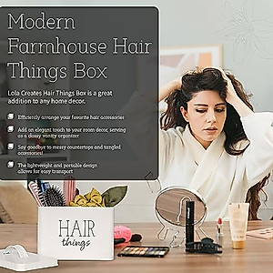 Lola Creates Hair Accessories Organizer - Chic Hair Tie Holder for Girls - Practical Hair Accessory Storage - White Clip Container for Bedroom, Bathroom - Durable Metal Organizer Box, Lid