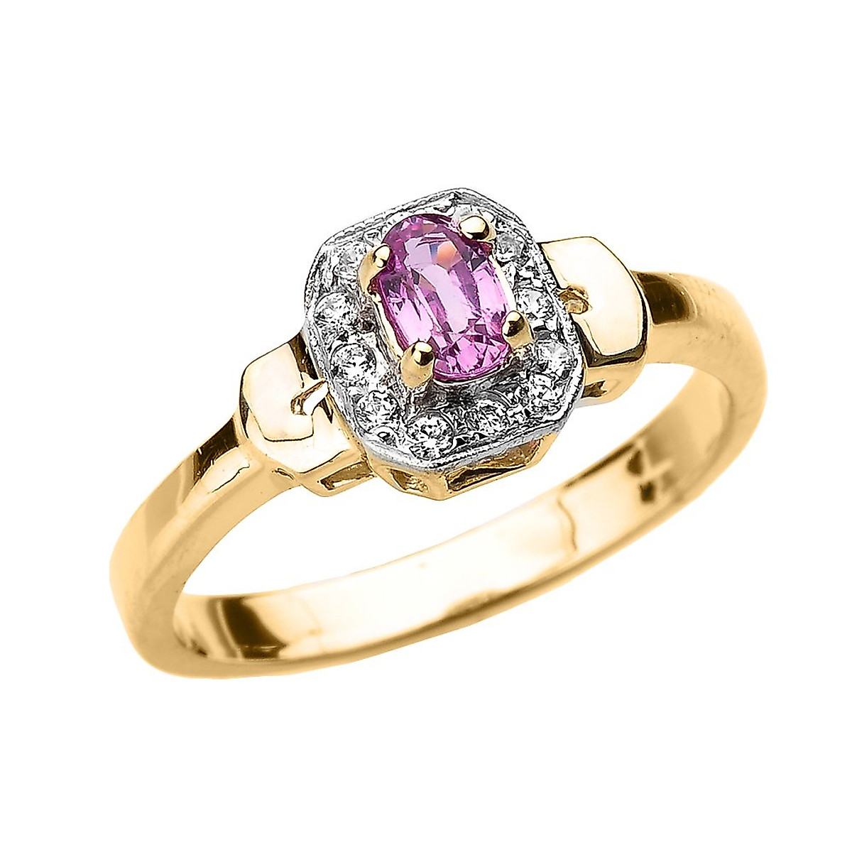 Solid 10k Yellow Gold Beautiful Diamond and Pink Sapphire Engagement Ring (Size 11)