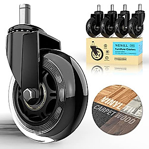 WEWILL Rollerblade Office Chair Wheels Replacement 99% Universal Fit Chair Casters(Set of 5) Heavy Duty Rubber Casters 3 INCH Smoothly & Quietly Safe for All Floor, Hardwood, Tile, Carpet