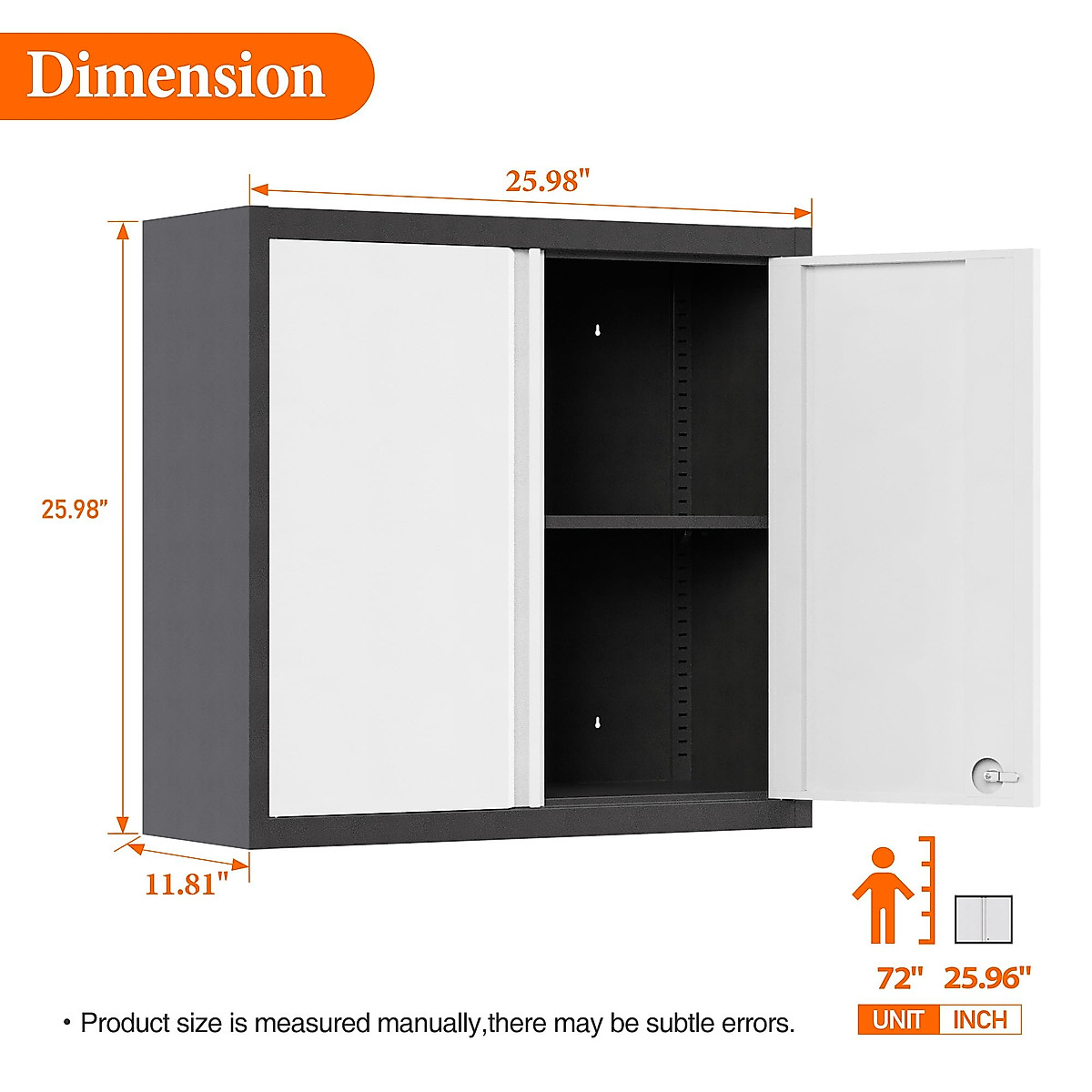 JAORD Metal Wall Cabinet, Garage Wall Cabinet, Small Storage Cabinet, Wall-Mounted with Lock Door,Garage Storage Cabinet with Adjustable Shelf for Office Home,Assembled Require