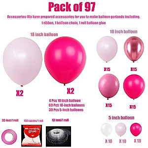 FUNPRT Pink Balloon Garland - Metallic Rose Gold Pink White Latex Balloons - for Pink Theme Party Girl Birthday Baby Shower