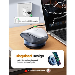 STARSIKI 2-in-1 Mouse Jiggler and Wireless Charger, Mouse Mover Undetectable Device Automatic Phone Charging Pad, Quiet Mice Shaker Wiggler Giggler Juggler to Keep Moving for Office/Work from Home