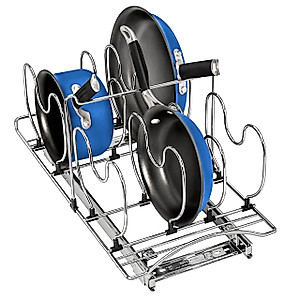 Lynk Professional® Pot and Pan Organizer for Cabinet - Pull Out Pan Organizer Rack - Slide Out Pans and Pots Lid Holder - Under Cabinet Kitchen Organization and Storage - 11" Wide x 21" Deep - Chrome