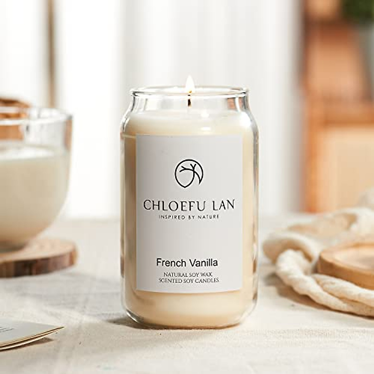 Chloefu LAN French Vanilla Scented Candles, Decorative Candles for Home, 11.3 Oz, Up to 72 Hours Burn, Natural Soy Aromatherapy Candles, Luxury Candles Large Jar Candles for Holiday Gift.