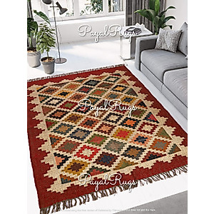 Handmade Jute Area Rug for Bedroom Living Room, Hallway Custom Size, Multicolor Boho Kilim Rug (8x10 feet)