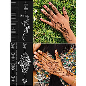 DIVAWOO 12 Sheet Henna Tattoo Stencils, Hand Temporary Tattoo Stickers, Indian Arabian Self Adhesive Tattoo Templates