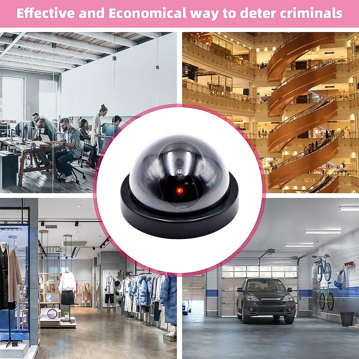 EXCERCUS Fake Security Camera,Simulation Dummy Hemisphere Dome Camera,Wireless Surveillance System Realistic Look Indoor Waterproof with Flashing Red LED Light for Home Business Parking lot,4 Pack