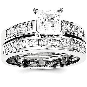 IceCarats 925 Sterling Silver Cubic Zirconia CZ Wedding Band Engagement Ring Bridal Jewelry Set Size 8