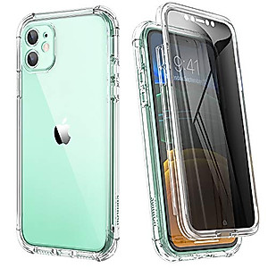 SURITCH Clear Case for iPhone 11, 【Privacy Screen Protector】【Edge to Edge】 Anti Spy Film Full Protection Hard Cover Hybrid TPU Bumper Rugged Case Anti Scratch Shockproof for iPhone 11 6.1"(Clear)