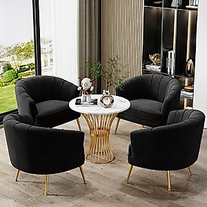 SHINEBOOM Velvet Accent Chairs for Living Room Bedroom Office Leisure Upholstered Single Sofa Chair Arm Chair Comfy Chair Reading Club Coffee Chair with Metal Legs, Black