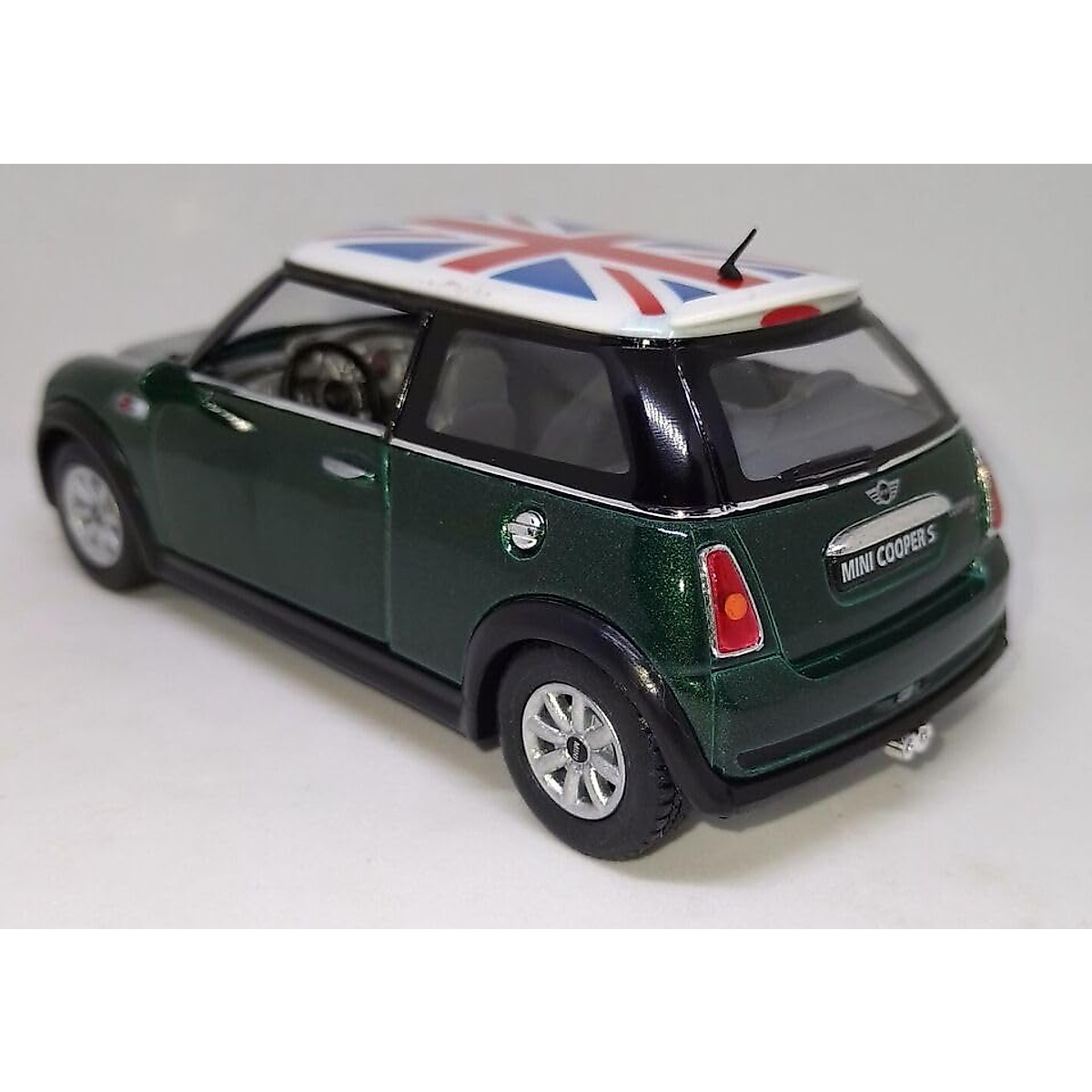 KiNSMART Mini Cooper S 5" 1:28 Scale Die Cast Metal Model Toy Car British Flag Green w/Pullback Action