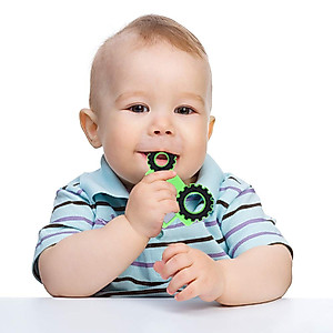 Baby Tractor Car Silicone Teether,Sensory Chew Toys,BPA Free Soft and Effective Infant Teething Pain Relief Toys,Freezer Safe,Food Grade Silicone,Best Shower Gift for Boys and Girls (Green)