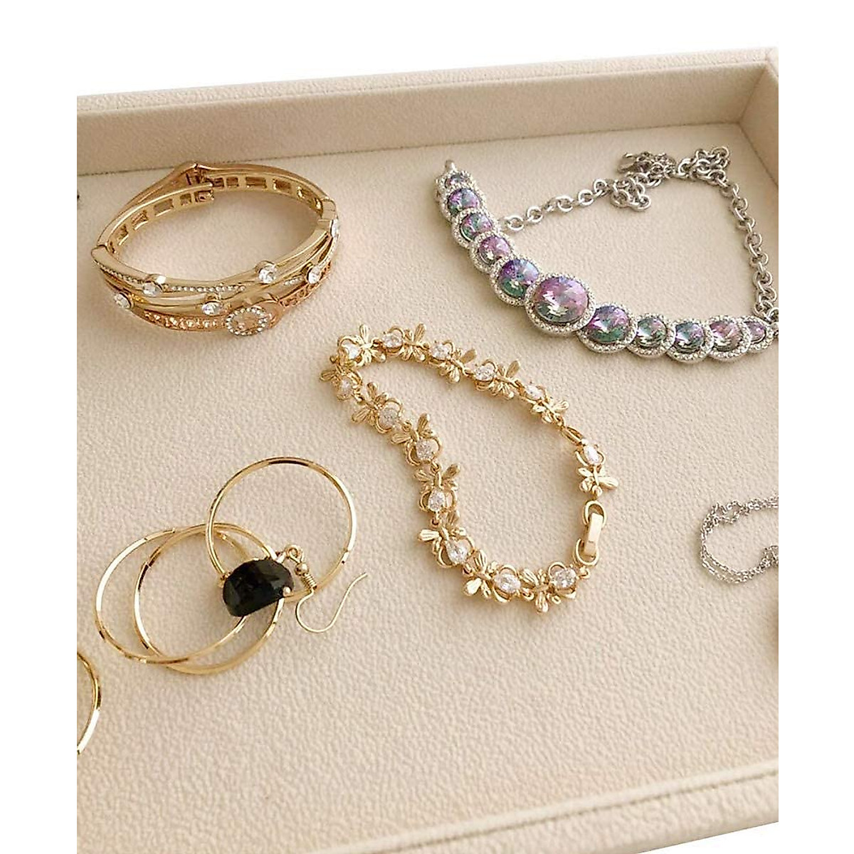 Svea Display Beige Velvet Flat Tray Closet Organizer Drawer Inserts Divider for Jewelry Accessory Collectibles Trade Show Exhibition Home Use Premium Grade Material Neutral Tone