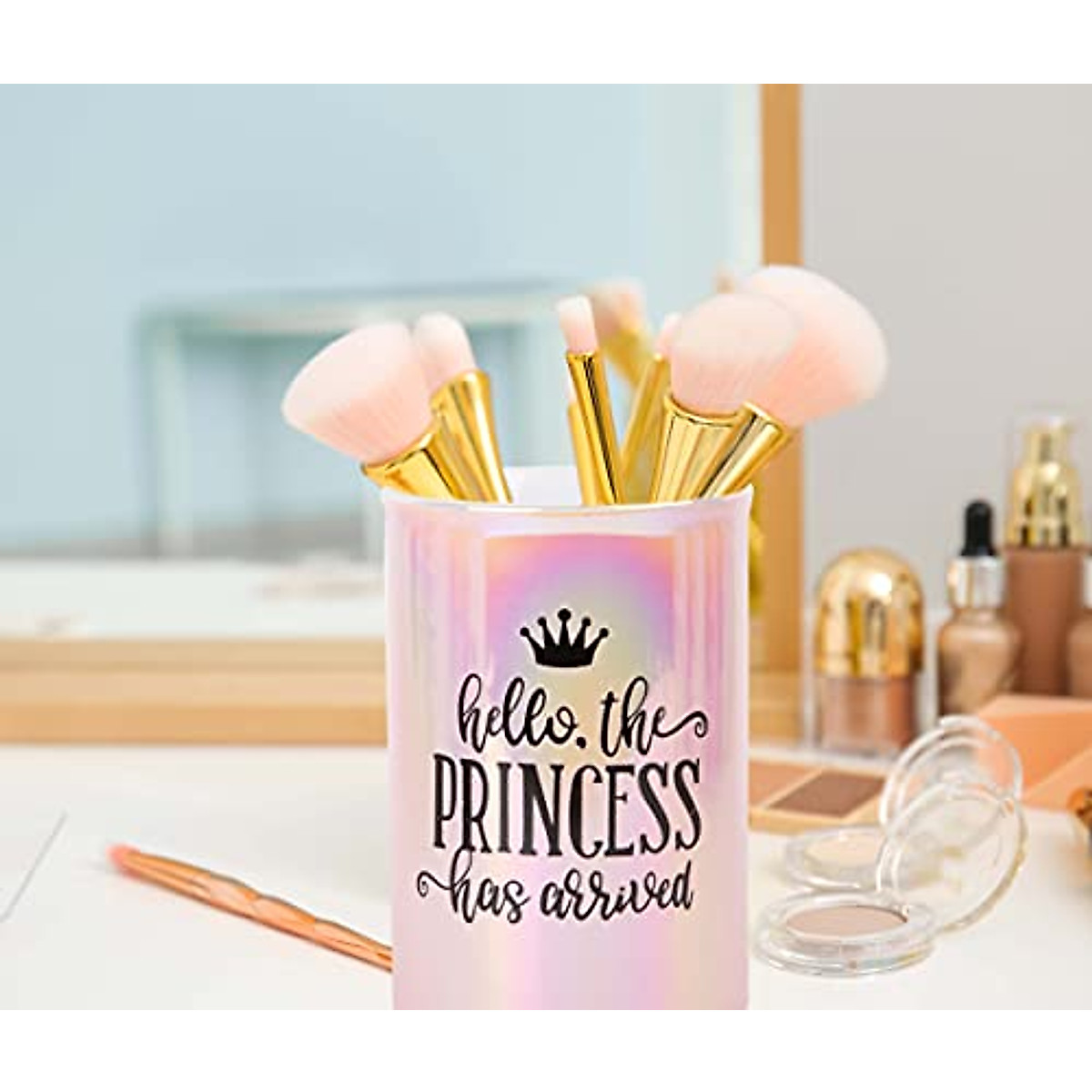Palais Essentials bathroom decor Makeup Brush Holders Ceramic, Bathroom Accessories Make Up Cup Holder for Vanity Countertops (Princess, 3.5" Diameter)