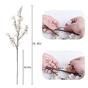 LESING 4pcs Cherry Blossom Flowers Artificial, Fake Silk Cherry Blossom Branches Tall Peach Blossom Flower Stems Arrangement for Wedding Home Office Party Decoration (Light Pink -1)