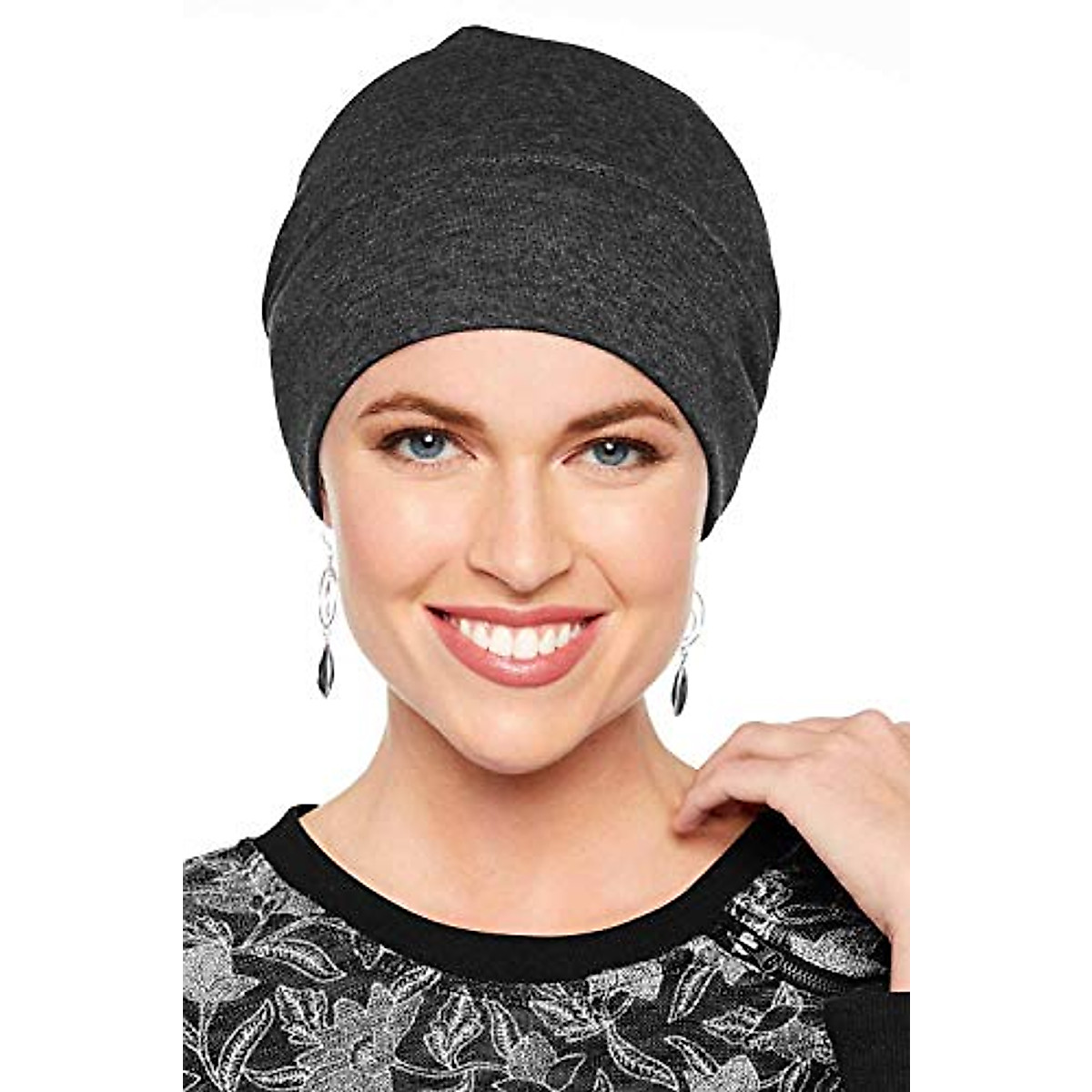 Headcovers Unlimited Cotton Relaxed Beanie-Caps for Women with Chemo Cancer Hair Loss Charcoal
