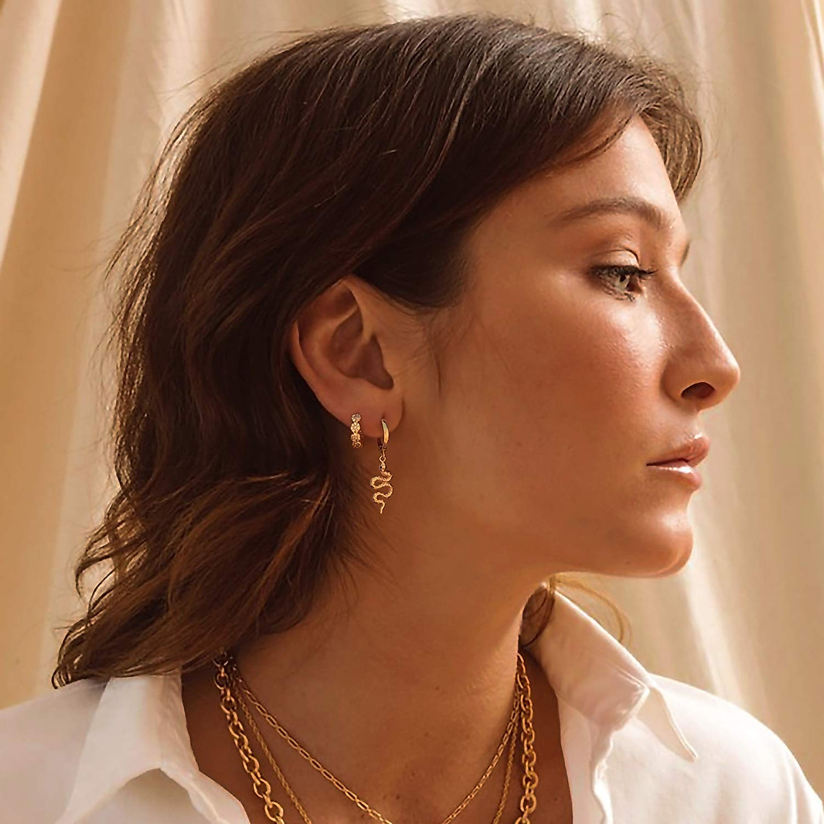 MYEARS Women Snake Earrings Gold Huggie Hoop Serpent Diamond Cubic Zirconia Dangle Drop 14K Gold Filled Small Boho Simple Delicate Hypoallergenic Animal Jewelry Gift