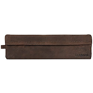 LEABAGS Leather Pencil Case - Genuine Leather Pencil Pouch Fort Vaux - Pen Case for Adults Men Women Work University Nutmeg Brown