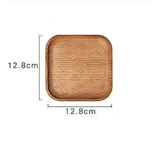 Set of 2 Square Decorative Tray 5''X5'' Tableware Serving Tray for Cake Coffee Tea Jewellery Key Coin Storage Natural Wood Dessert Tray, Wooden Cheese Plate