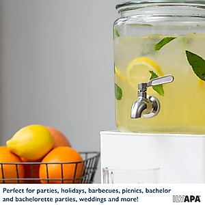 Ilyapa 1 Gallon Apothecary Beverage Dispenser with Lid - 3 Piece beverage dispenser, jar, spigot, lid - Dispensers for Parties - Mason Jar Drinking Dispenser with Lid