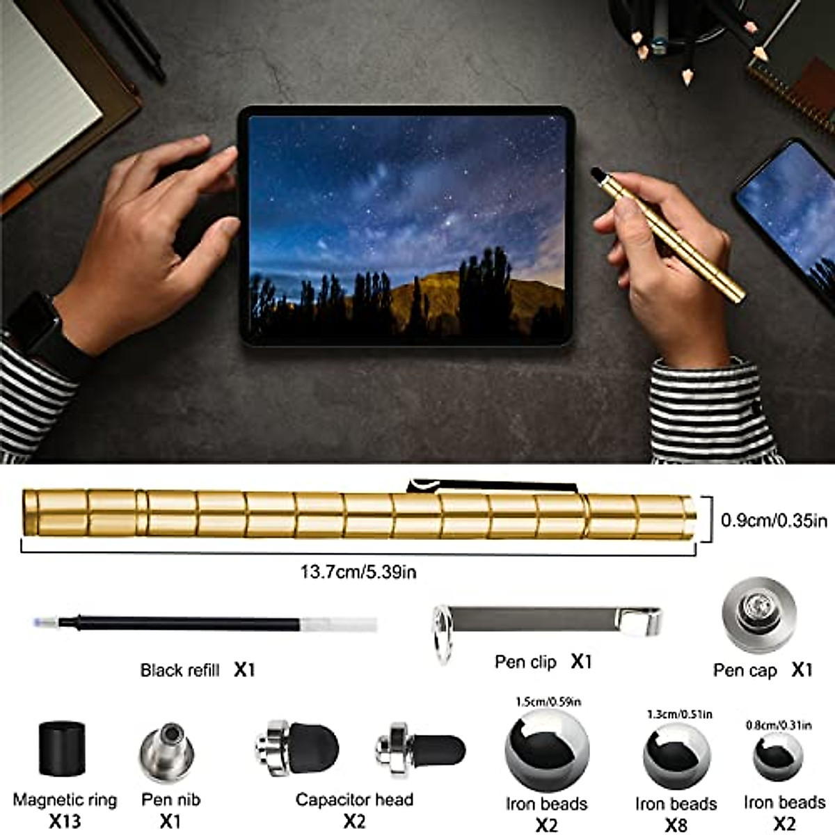 BeautyChen Magnetic Fidget Pen Toy Magnet Gel Pen Fidget Toy Think Ink Pen Transformed into Variety of Creative for Intellectual Learning and Stress Reduction Gifts (Gold)